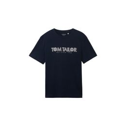 Tom Tailor Herren T-Shirt mit Logo Print, blau, Logo Print, Gr. S