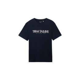 Tom Tailor Herren T-Shirt mit Logo Print, blau, Logo Print, Gr. M