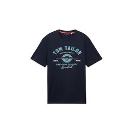 Tom Tailor Herren T-Shirt mit Logo Print, blau, Logo Print, Gr. XXL