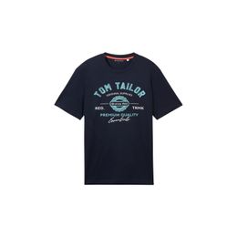 Tom Tailor Herren T-Shirt mit Logo Print, blau, Logo Print, Gr. M