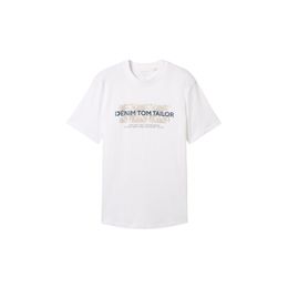 Tom Tailor Denim Herren T-Shirt mit Bio-Baumwolle, weiß, Logo Print, Gr. XXL