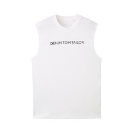 Tom Tailor Denim Herren Tanktop mit Logoprint, weiß, Logo Print, Gr. XXL
