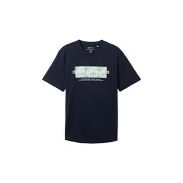 Tom Tailor Denim Herren T-Shirt mit Bio-Baumwolle, blau, Logo Print, Gr. XL