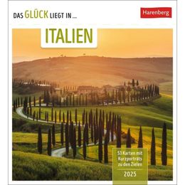 Das Glück liegt in Italien Postkartenkalender 2025 - Wochenkalender mit 53 Postkarten, 53 besondere Orte entdecken