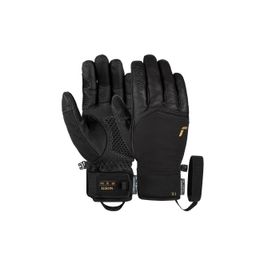 Skihandschuhe Reusch "Lleon R-TEX XT" Gr. 8,5, goldfarben (schwarz, goldfarben) Damen Handschuhe Sporthandschuhe