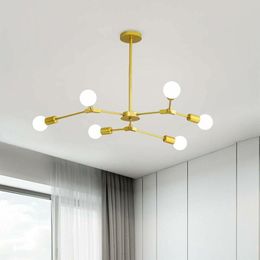 Aiskdan - Kronleuchter-Deckenleuchte E27 6 Lichter Gold-Deckenleuchter mit verstellbaren Lichtarmen für Wohnzimmer, Schlafzimmer, Esszimmer, Café-Bar