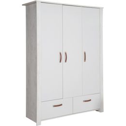 Kleiderschrank Roba "Mila, 3-türig, Kinderkleiderschrank" Gr. T: 53 cm, 3 St., weiß (eiche gekalkt, lichtgrau) Baby Schränke