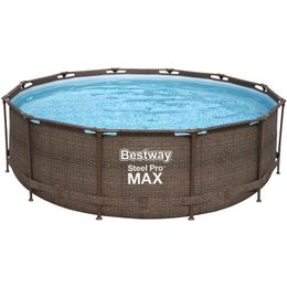 Bestway Steel Pro max™ Frame Pool Set mit Filterpumpe ø 366 x 100 cm, Rattan-Optik (Schokobraun), rund - Braun