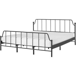 Beliani Bett Schwarz Eisen mit Lettenrost 180 x 200 cm Hohes Kopfteil u. Fußteil Industrie-Design Modern Schlafzimmer Doppelbett Metallbett Eisenbett