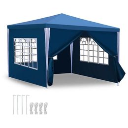Garten Pavillon mit 4 Seitenteilen tragbares wasserdichtes Zelt mit Spiralschläuchen Partyzelt Blau 3 x 3 m - Blau - Swanew