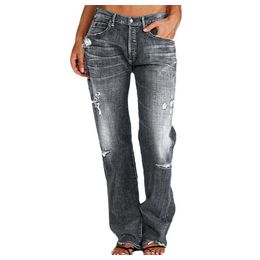 KIKI Jeanshotpants Jeans mit geradem Bein für Damen Jeans mit zerrissenem Saum