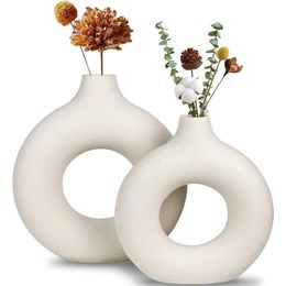 HIBNOPN Dekovase Vase Set of 2 Weiße Blumenvasen aus Keramik für Wohnungs
