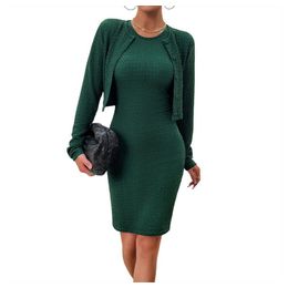 RUZU UG Abendkleid Damen Hüftbetontes Herbstkleid Strickkleid Shaping-Kleid Jerseykleid