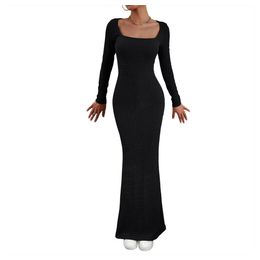 RUZU UG Abendkleid Damen Herbst Langarm Strickkleid Shaping-Kleid Maxikleid Cocktailkleid