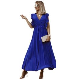 B.X Sommerkleid Damen ärmellos Midikleid Freizeit Strandkleid Abendkleid Partykleid V-Ausschnitt hohe Taille Faltenrock Slim-Fit einfarbig Cocktailkleid