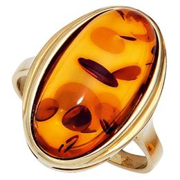 Schmuck Krone Fingerring Ring Damenring mit echtem Bernstein orange-braun 375 Gold Gelbgold