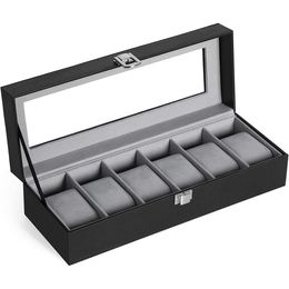 Songmics Uhrenbox, Schwarz, 30 x 11,2 x 8 cm