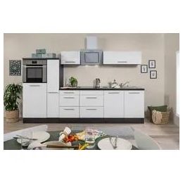 respekta Küchenzeile mit Geräten 300 cm Weiß Hochglanz/Eiche Grau