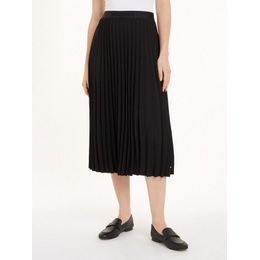 Tommy Hilfiger Plisseerock FLUID TWILL PLEATED MIDI SKIRT Webrock mit Markenlabel, schwarz