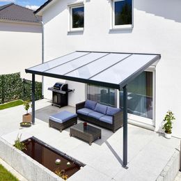 Terrassendach Gutta "Premium" Terrassenüberdachungen Gr. B/H/T: 410,2 cm x 300 cm x 306 cm, einbrennlackiert, grau (anthrazit) Überdachungen