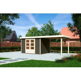 Gartenhaus Karibu "Askola 5" Gartenhäuser Gr. ohne Fußboden, ohne Dacheindeckung, grau (terragrau) Gartenhäuser aus Holz