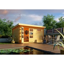 Gartenhaus Karibu "Bastrup 8" Gartenhäuser Gr. ohne Fußboden, ohne Dacheindeckung, beige (naturbelassen) Gartenhäuser aus Holz