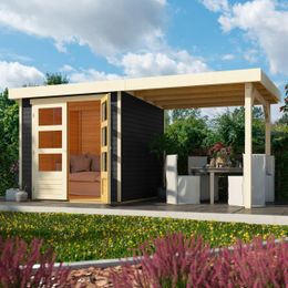 Gartenhaus Karibu "Arnis" Gartenhäuser Gr. ohne Fußboden, ohne Rück- und Seitenwand, ohne Dacheindeckung, grau (terragrau) Gartenhäuser aus Holz