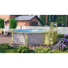 Achteckpool Karibu "Modell 2X" Schwimmbecken Gr. B/H/L: Breite 550 cm x Höhe 121,1 cm x Länge 469,5 cm, 15,95 l, grau (wassergrau) Achtformpools