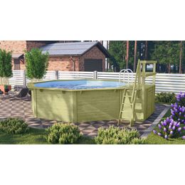 Achteckpool Karibu "Modell 2X" Schwimmbecken Gr. B/H/L: Breite 550 cm x Höhe 121,1 cm x Länge 469,5 cm, 15,95 l, braun (kdi) Achtformpools