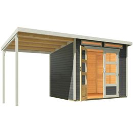 Gartenhaus Wolff "Venlo XS Titangrau mit SD Elfenbeinweiß" Gartenhäuser grau (grau, elfenbeinfarben) Gartenhäuser aus Holz