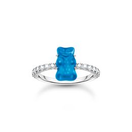 Thomas Sabo Ring mit blauem Mini-Goldbären und Steinen Silber