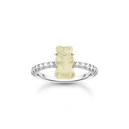 Thomas Sabo Ring mit weißem Mini-Goldbären und Steinen Silber