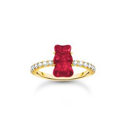 Thomas Sabo Ring mit rotem Mini-Goldbären und Steinen vergoldet