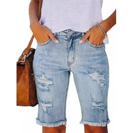 ZWY Destroyed-Jeans Zerrissene Jeansshorts für Damen Denim-Shorts