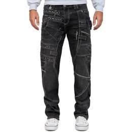 KOSMO LUPO 5-Pocket-Jeans Auffällige Herren Hose BA-KM001-2 Grau W32/L32 (1-tlg) mit Verzierungen und Nieten