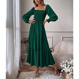 AFAZ New Trading UG Sommerkleid Frauen Puffärmel Eckiger Ausschnitt Lange Kleid (Langärmeliges Abendkleid Brautjungfernkleid Herbst Lassiges Jerseyklei) Elegant Geraffte Rüschen Saum Maxikleid Damen