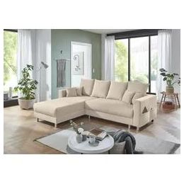 Ecksofa Inosign "L-Form" Sofas Gr. B/H/T: 252cm x 95cm x 192cm, Struktur, Recamiere beidseitig montierbar, beige (creme) inklusive Bettfunktion, Bettkasten, loser Zier- und Rückenkissen