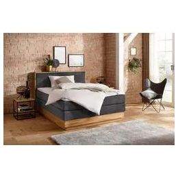 Boxspringbett Home Affaire "Cavan", grau (charcoal), L:220cm, Microfaser (100% Polyester), Komplettbetten, Boxspringbett, Eiche, inkl. Bettkasten & Topper, verschiedene Härtegrade (auch H4)