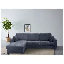 Ecksofa Home Affaire "Roma "L" Dauerschlaffunktion, mit Unterfederung" Sofas Gr. B/H/T: 300cm x 85cm x 173cm, Stucktur weich, Recamiere links, Liegefläche: 163 x 198cm, blau (dunkelblau) Matratzenhöhe 14cm,, Liegemaße ca 163x198 cm, L-Form