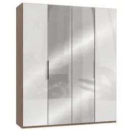 Kleiderschrank wimex "Level by fresh to go", braun (plankeneichefarben, weißglas), B:200cm H:236cm T:58cm, Schränke, Kleiderschrank Drehtürenschrank, mit Glas- und Spiegeltüren