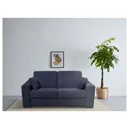 2-Sitzer Home Affaire "Roma Matratzenhöhe 14 cm" Sofas Gr. B/H/T: 180 cm x 85 cm x 95 cm, Struktur weich, Liegefläche: 123 x 198 cm, blau (dunkelblau) Dauerschlaffunktion, mit Unterfederung, Liegemaße ca 123x198 cm