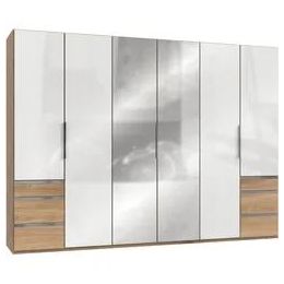 Kleiderschrank wimex "Level by fresh to go", braun (plankeneichefarben, weißglas), B:300cm H:216cm T:58cm, Schränke, Drehtürenschrank Kleiderschrank, mit Glas-und Spiegeltüren