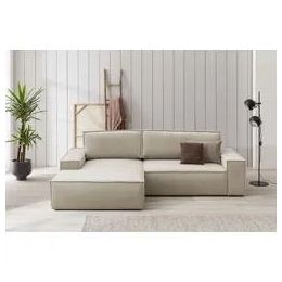 Ecksofa Home Affaire "SHERWOOD Schlafsofa 267 cm, L-Form" Sofas Gr. B/H/T: 267 cm x 85 cm x 167 cm, Samtvelours, Recamiere links, beige (cream) Schlaffunktion mit Bettkasten (210x136 cm), Cord, Vintage, Samtvelours