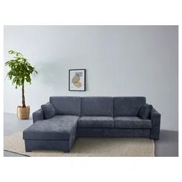 Ecksofa Home Affaire "Roma "M" Matratzenhöhe 14 cm, Dauerschlaffunktion, mit Unterfederung" Sofas Gr. B/H/T: 280cm x 85cm x 173cm, Stucktur weich, Recamiere links, Liegefläche: 143 x 198cm, blau (dunkelblau) Liegemaße ca 143x198 cm, L-Form