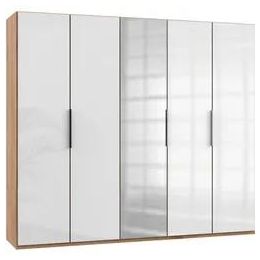 Kleiderschrank wimex "Level by fresh to go", braun (plankeneichefarben, weißglas), B:250cm H:216cm T:58cm, Schränke, Kleiderschrank Drehtürenschrank, mit Glas- und Spiegeltüren