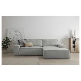 Ecksofa Home Affaire "SHERWOOD Schlafsofa 267 cm, L-Form" Sofas Gr. B/H/T: 267 cm x 85 cm x 167 cm, Cord, Recamiere rechts, grau (hellgrau) Schlaffunktion mit Bettkasten (210x136 cm), Cord, Vintage, Samtvelours