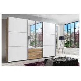 Schwebetürenschrank wimex "Magic by fresh to go", braun (plankeneiche nachbildung, weiß), B:300cm H:236cm T:65cm, Schränke