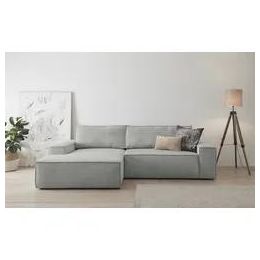 Ecksofa Home Affaire "SHERWOOD Schlafsofa 267 cm, L-Form" Sofas Gr. B/H/T: 267 cm x 85 cm x 167 cm, Cord, Recamiere links, grau (hellgrau) Schlaffunktion mit Bettkasten (210x136 cm), Cord, Vintage, Samtvelours