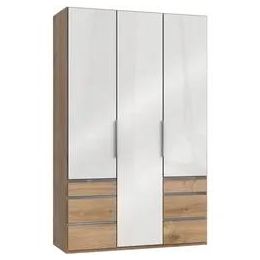 Kleiderschrank wimex "Level by fresh to go", braun (plankeneichefarben, weißglas), B:150cm H:236cm T:58cm, Schränke, Drehtürenschrank Kleiderschrank, mit vollflächigen Glastüren