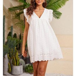 AFAZ New Trading UG Sommerkleid Damen-Hemdkleid mit Spitzen-Jacquard-Ausschnitt und doppelten Taschen